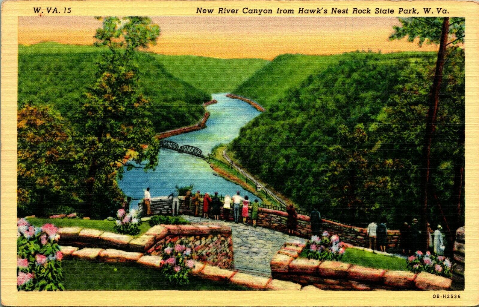 New River Canyon From Hawk's Nest Rock State Park WV UNP Vtg Linen ...