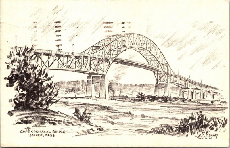 Bourne Massachusetts Cape Cod Canal Bridge Drawing BW Cancel WOB ...