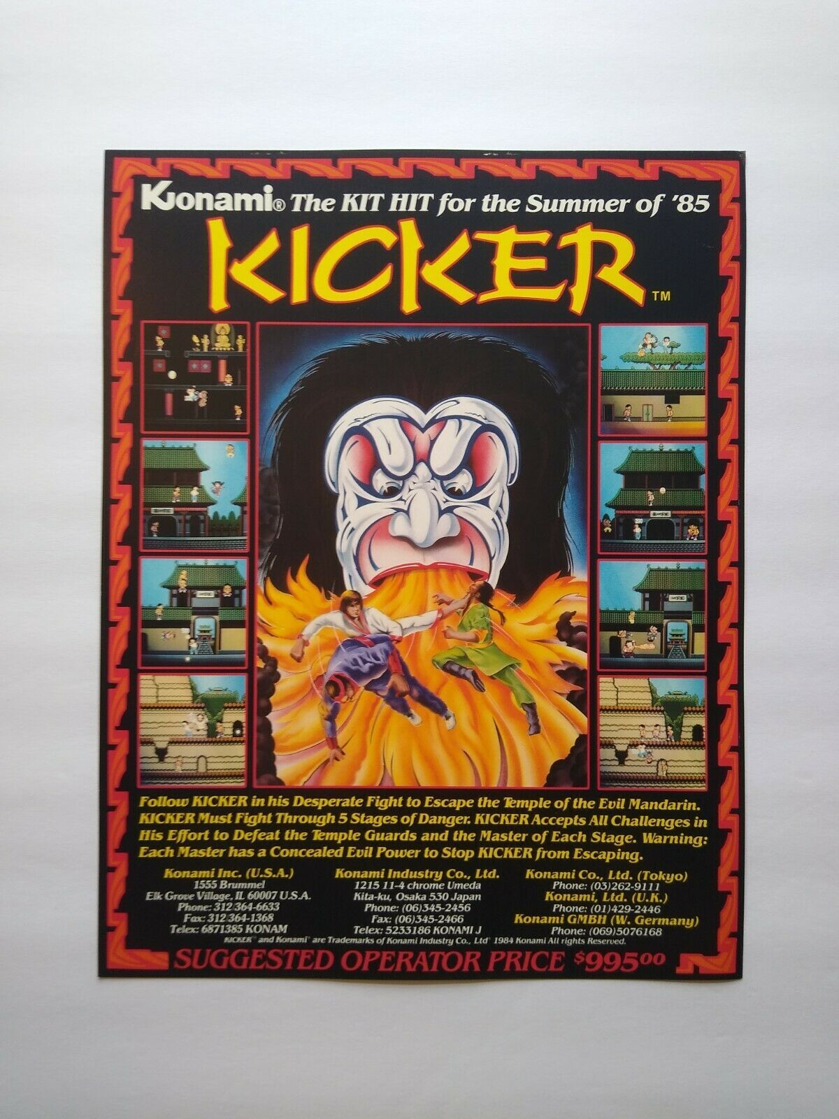 Kicker Arcade FLYER 1985 Original Video Game Art Promo Karate Fighting ...