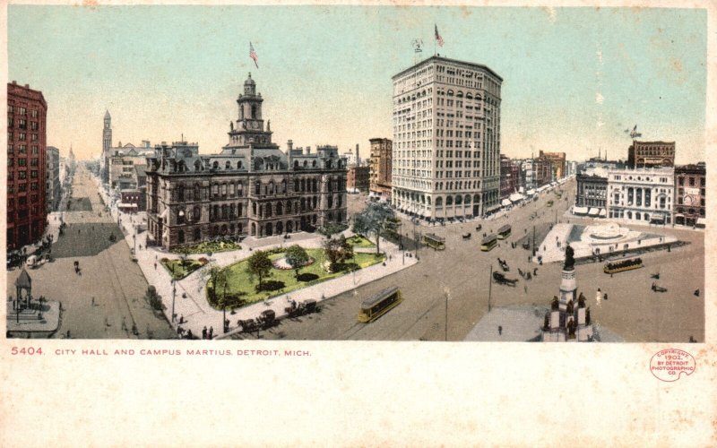 Vintage Postcard City Hall and Campus Martius Buildings Square Detroit ...