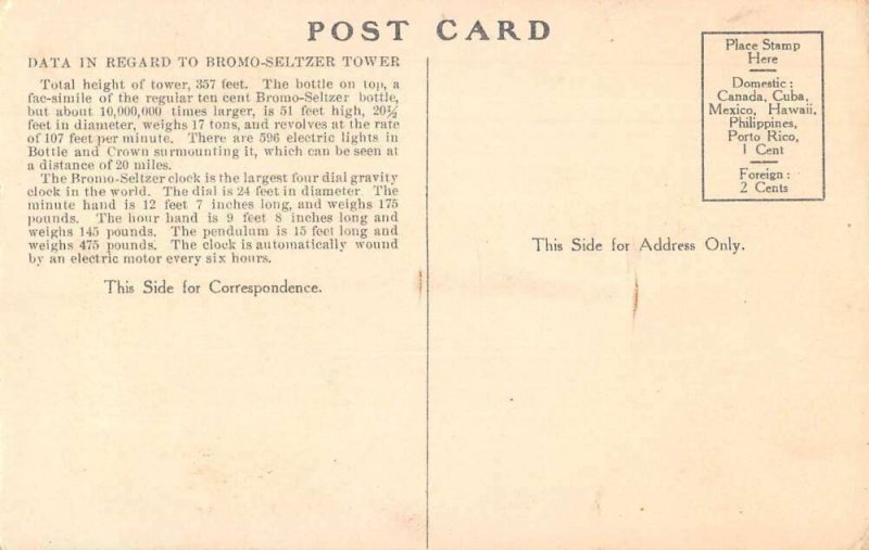 Baltimore Maryland Bromo Seltzer Tower Building Vintage Postcard ...