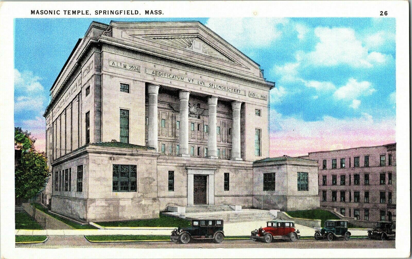 Masonic Temple Springfield Mass Old Car Tichnor Hall Vintage Linen ...