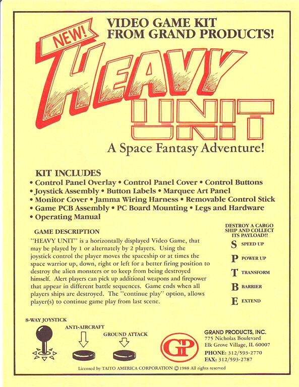 Heavy Unit Original NOS Video Arcade Game Machine Flyer Vintage Retro ...