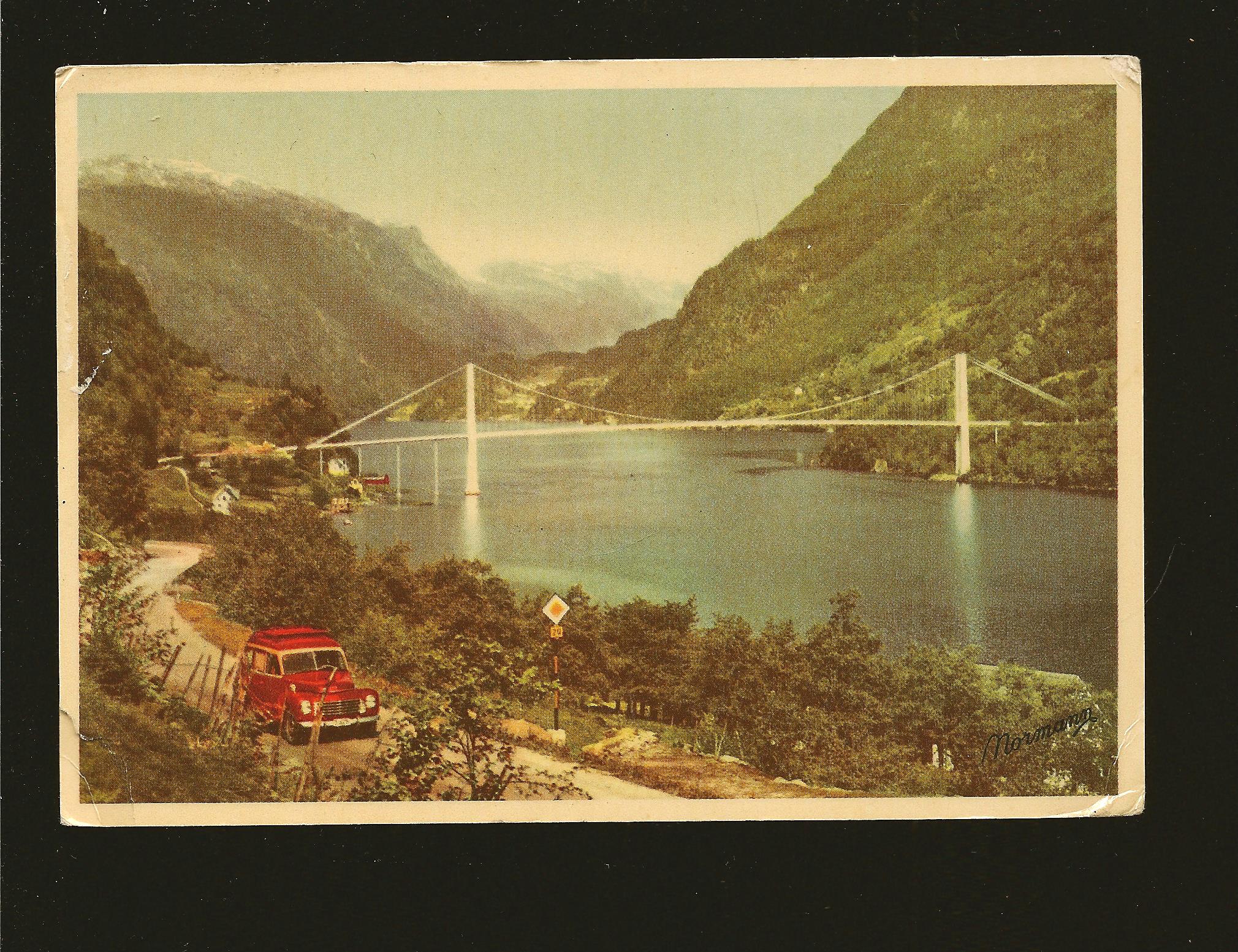Postmark 1956 Bergen Norway Fykscsund Bridge Norman Photo Postcard ...