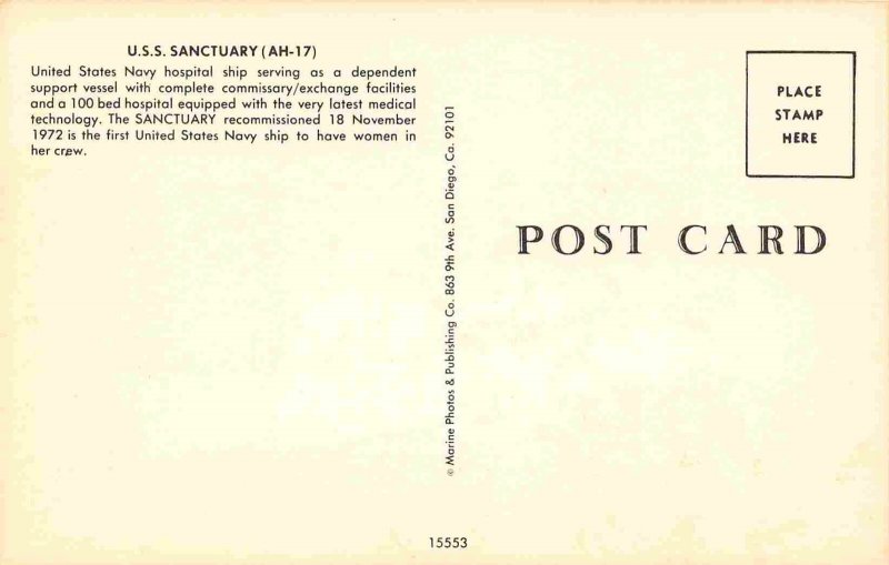 USS Sanctuary Hospital Ship AH-17 US Navy postcard | Topics ...