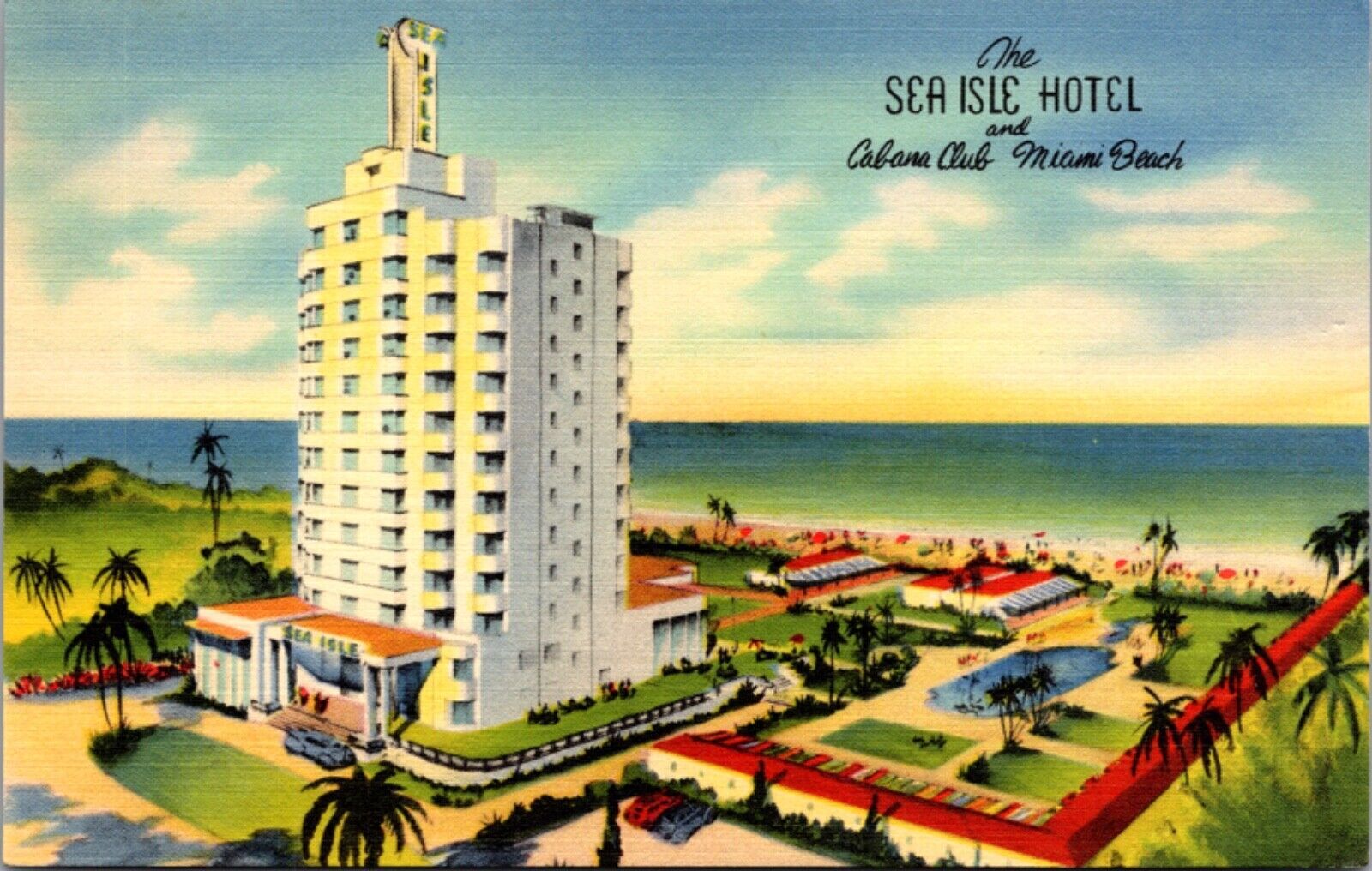 Linen Postcard The Sea Isle Hotel and Cabana Club in Miami Beach ...
