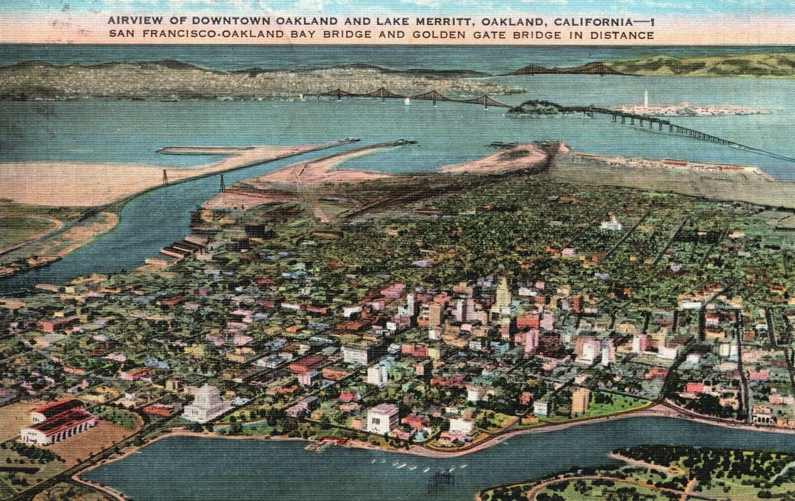 Vintage Postcard 1943 Airview Downtown Oakland & Lake Merritt Oakland ...