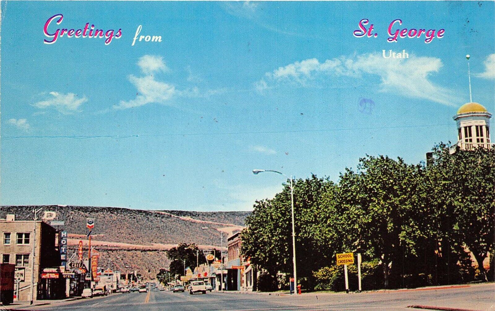 St. George Utah 1971 Postcard Main Street Hotel Cafe Gas Station ...