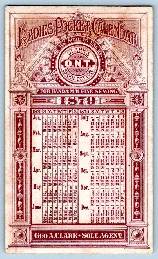 1879 Uncle Sam*L. Prang & Co*Clark's Thread Calendar Card*Paris 1878 ...