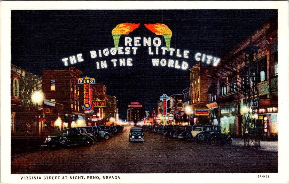 Reno, NV Nevada VIRGINIA STREET SCENE Night~Casinos~Arch ca1940's ...