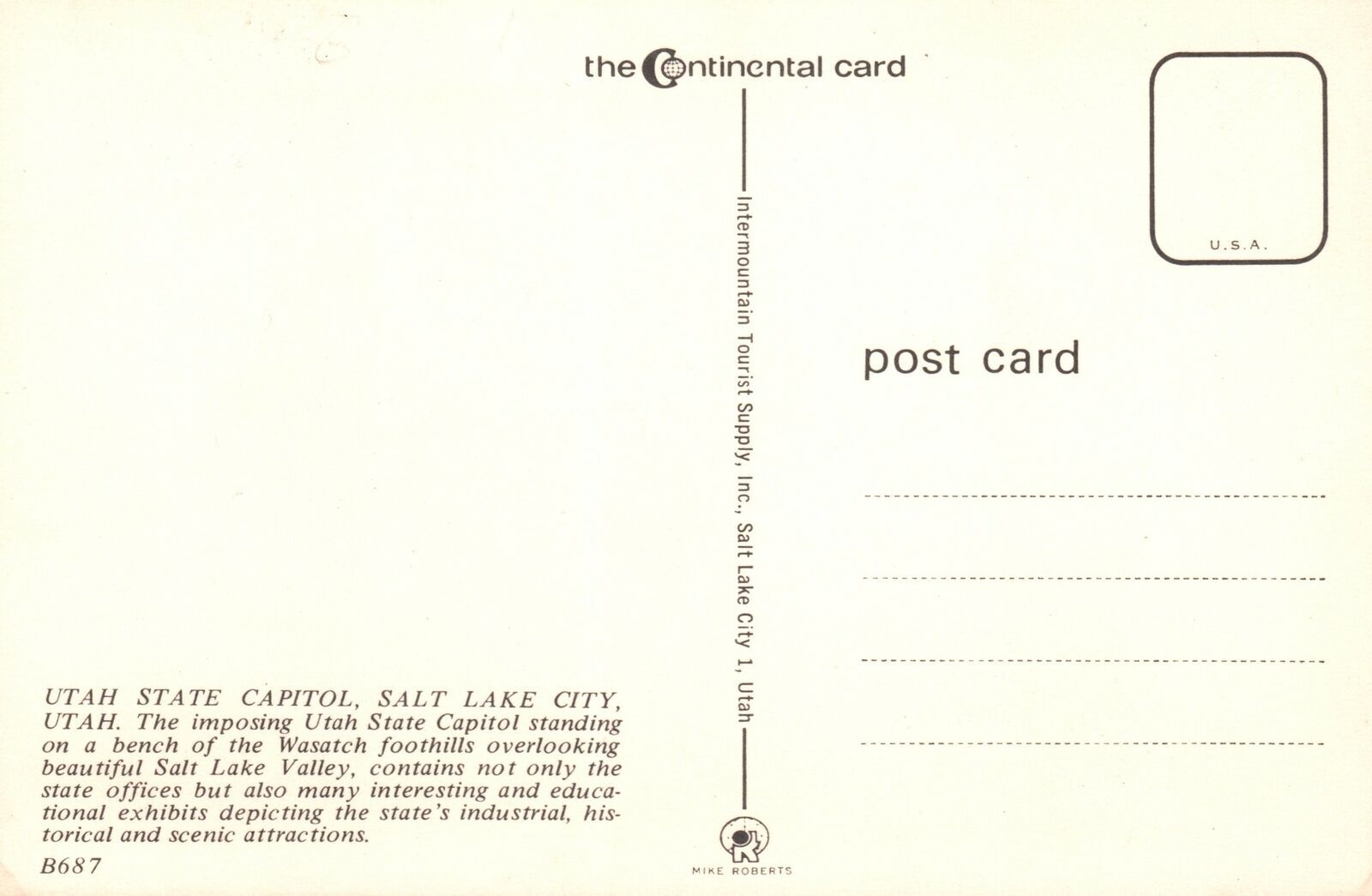 Postcard State Capitol Wasatch Foothills Overlooking Valley Salt Lake ...