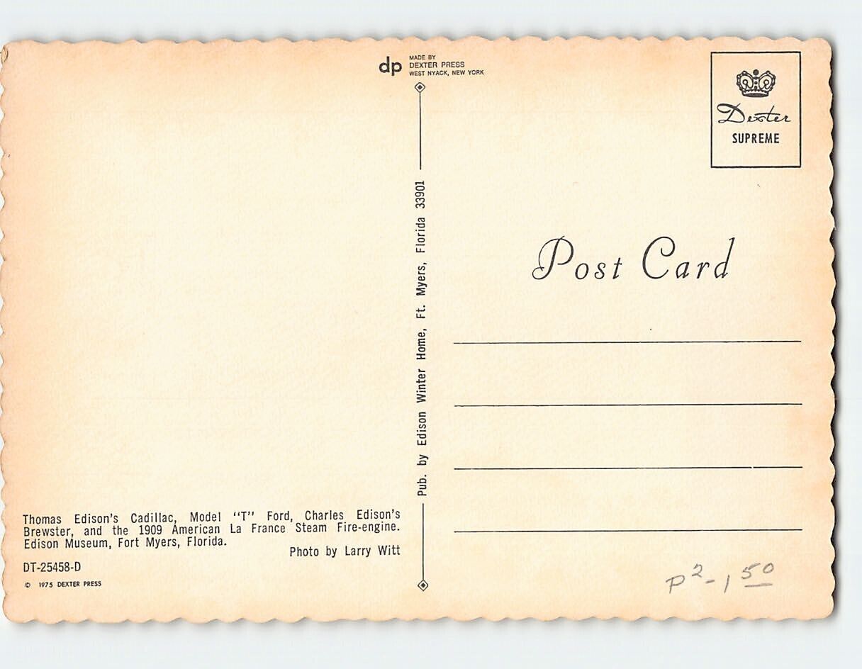 Postcard Cadillac, Model "T" Ford, Brewster & Fire Engine, Edison ...