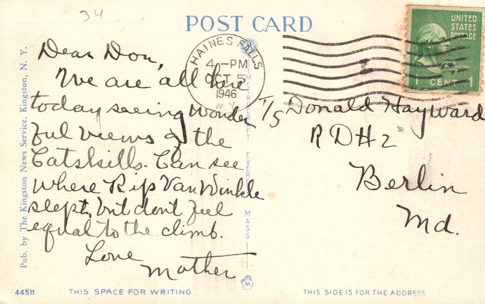 Vintage Postcard 1946 Point Lookout Mohicans Trail Catskills East ...