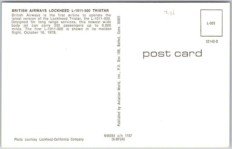 Airplane British Airways Lockheed L-1011-500 Tristar Wide Body Jet ...