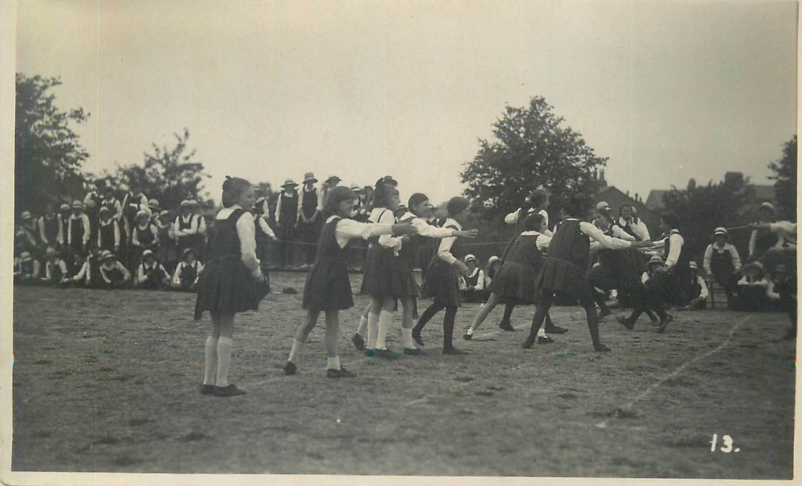 Postcard rope pulling childhood games children school types and scenes ...