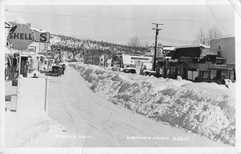 Chester California Street Scene After Snow Storm Shell Gas Real Photo ...