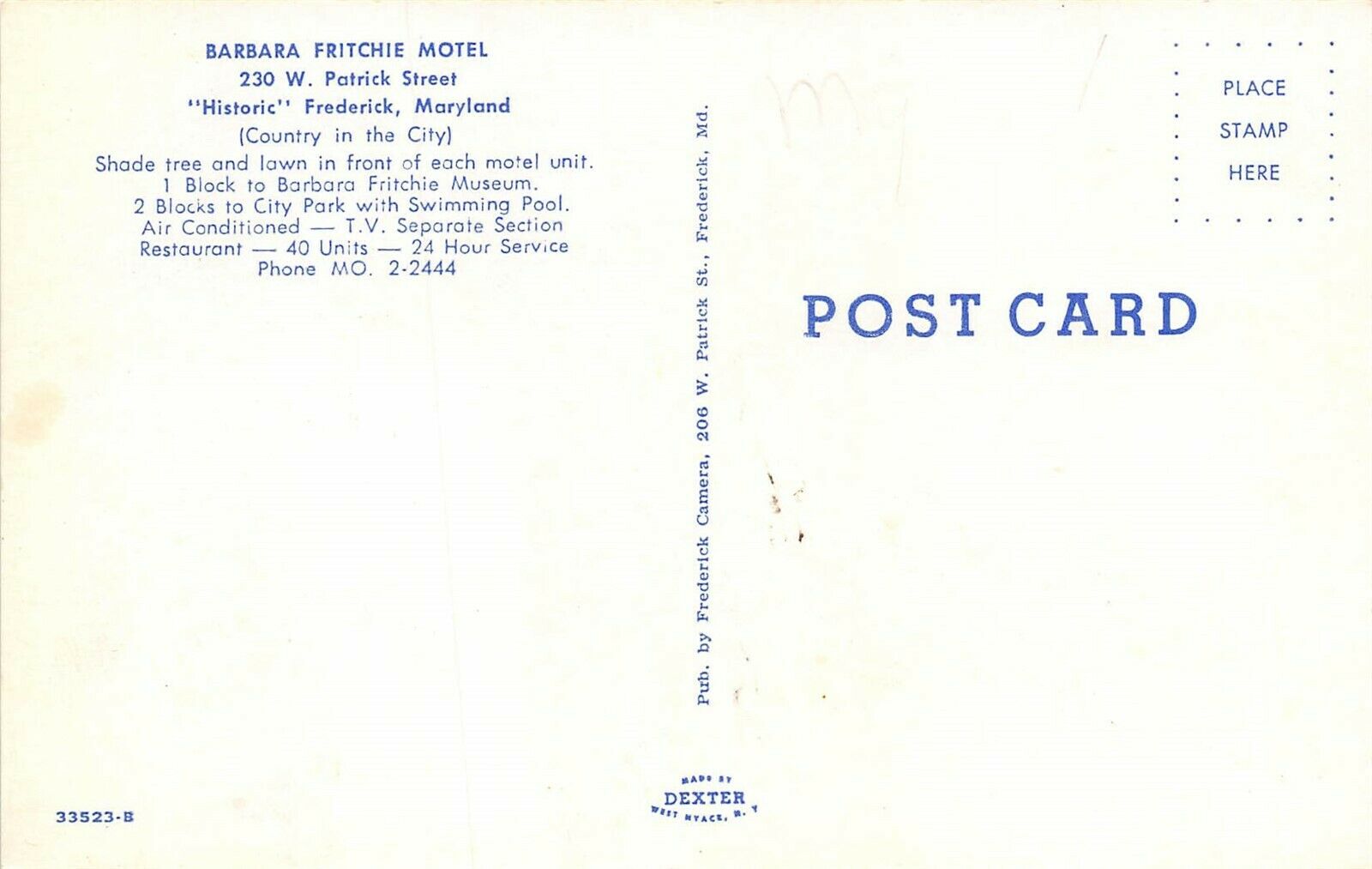 Frederick Maryland 1960s Postcard Barbara Fritchie Motel Multiview Room ...