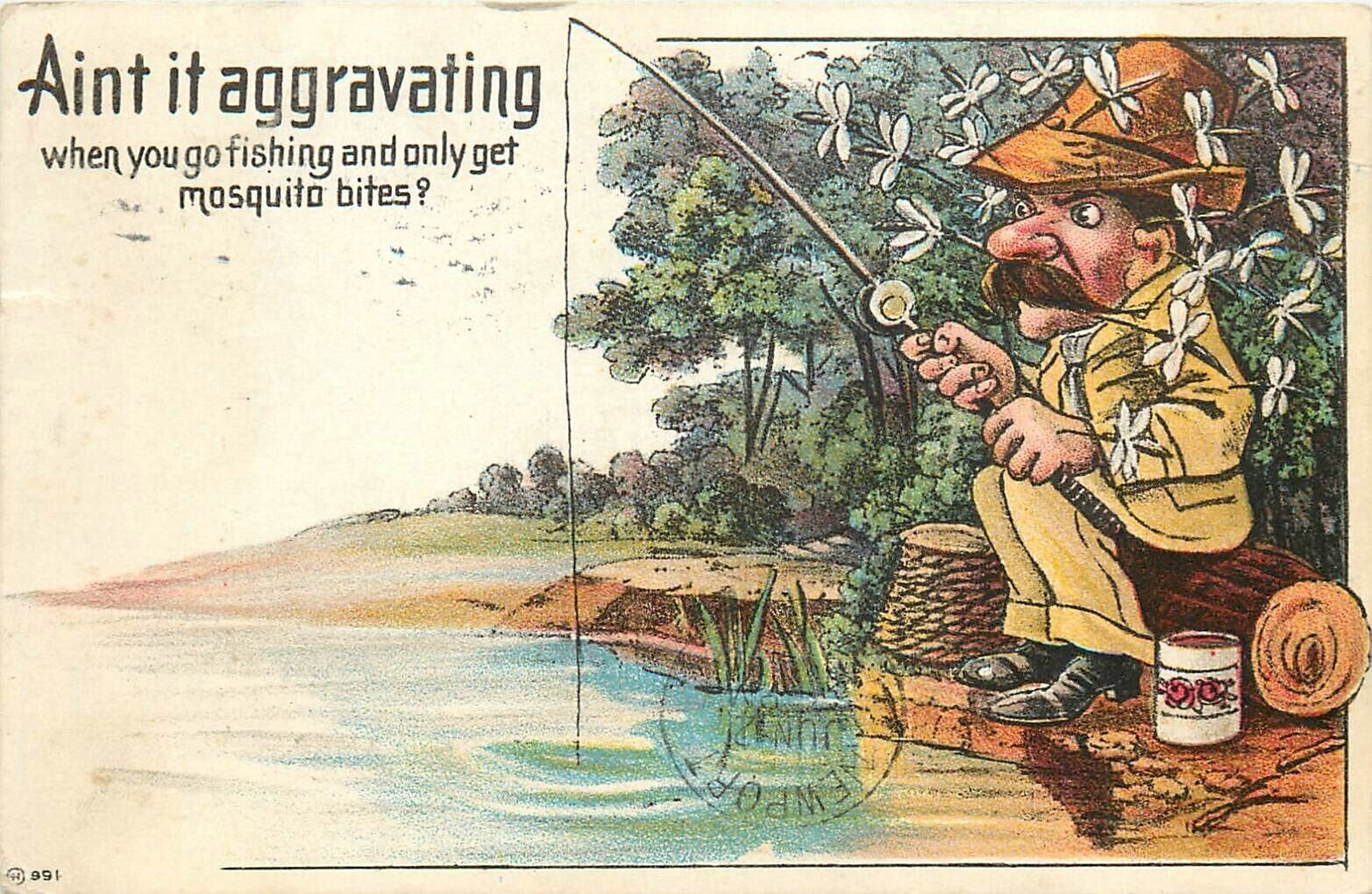 Postcard 1908 Fishing mosquito bites comic humor TP24-687 | Other ...