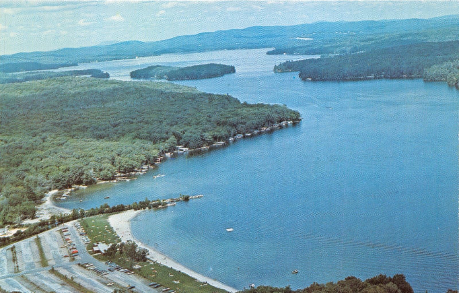 Lake Sunapee New Hampshire State Park Beach~Aerial View Postcard 1960s ...