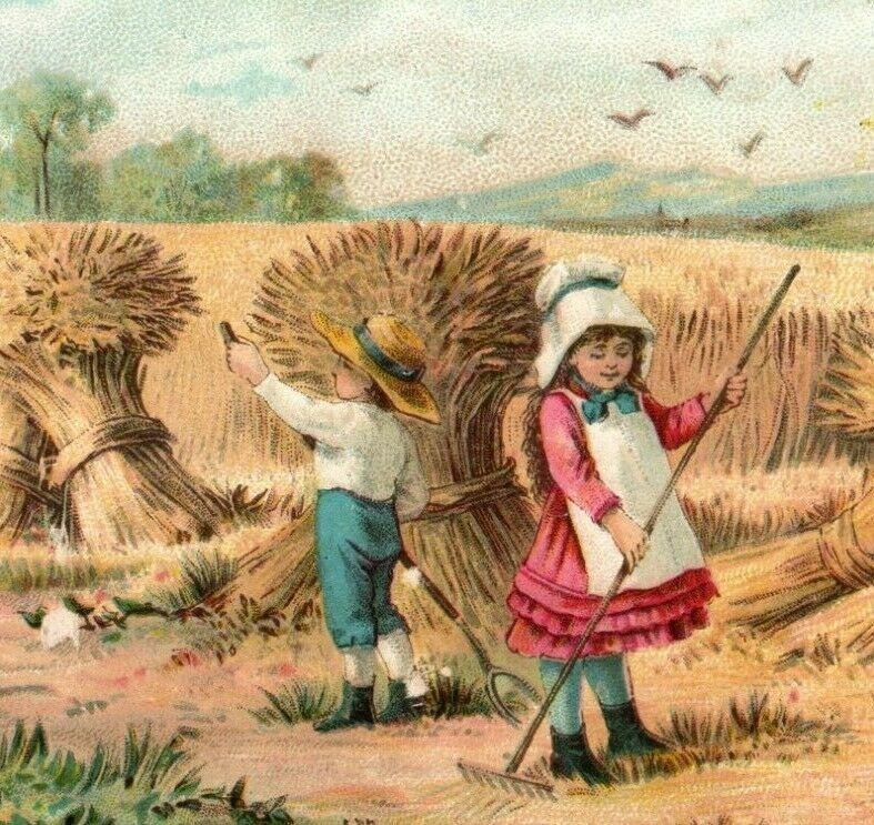 1880s-90s Victorian Trade Card Farm Scene Children Harvest P220 ...