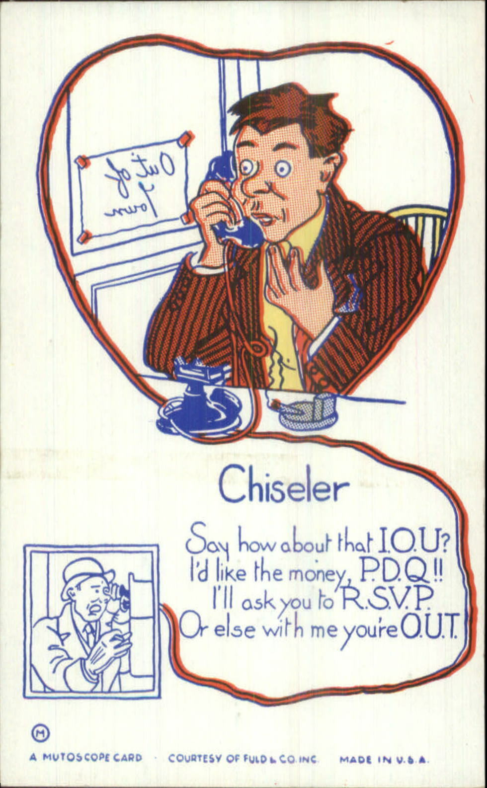 Vinegar Valentine Poem Mutoscope Postcard CHISELER - MAN TELEPHONE ...