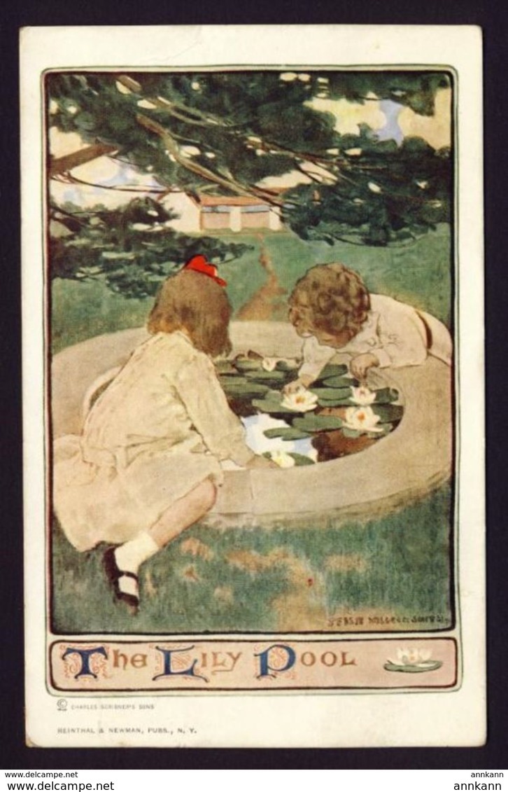 Two girls playing in pond. THE LILY POOL. Jessie Wilcox Smith artist ...