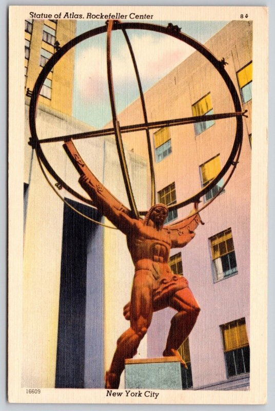 Statue Atlas Rockefeller Center New York City Linen Monument Sculpture ...
