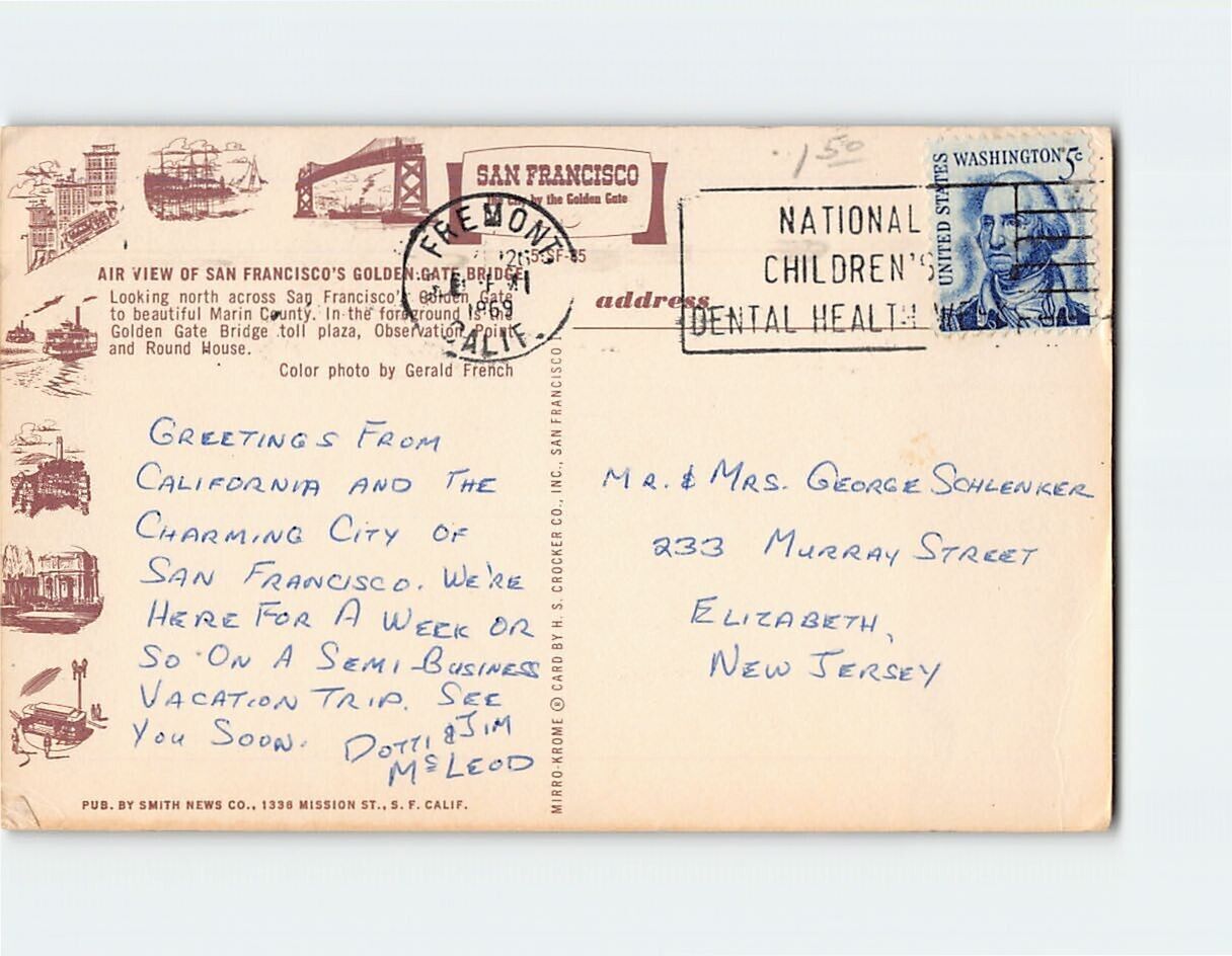 Postcard Air View Of San Francisco's Golden Gate Bridge, San Francisco ...