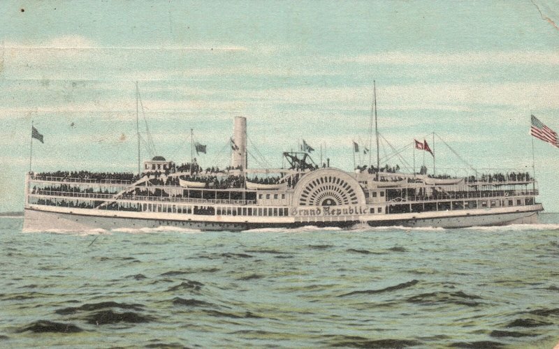 Vintage Postcard Grand Republic Boat Steamship Ocean Transport Vessel ...