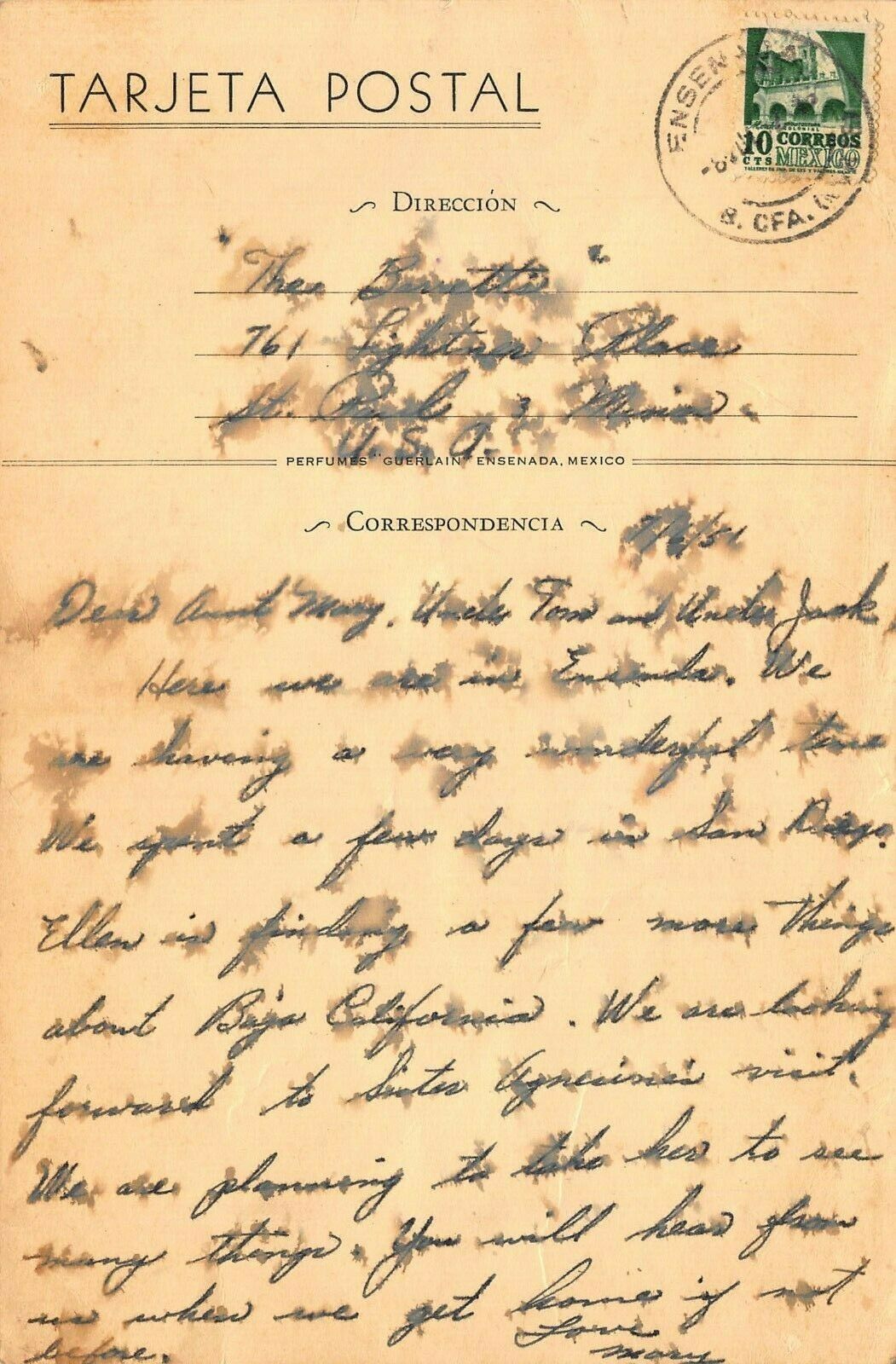 Ensenada Baja California Mexico~Aerial View 1951 Oversized Postcard ...