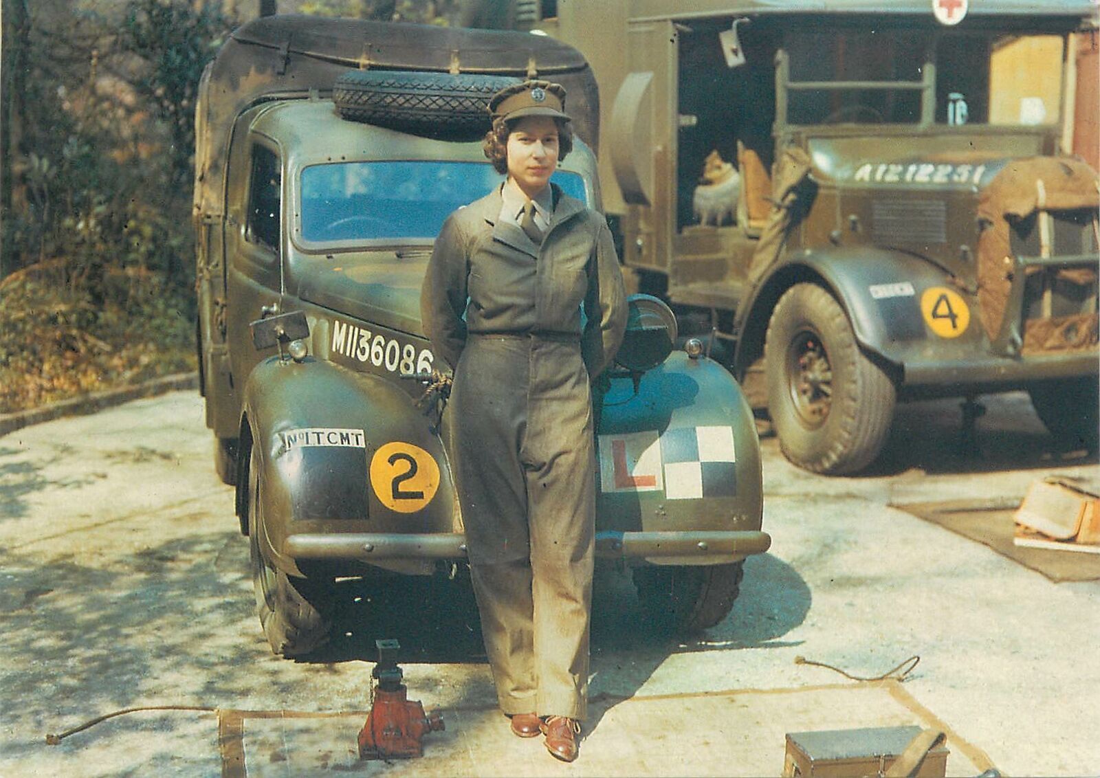 Postcard Princess Elizabeth in ATS uniform 1945 image vintage car ...