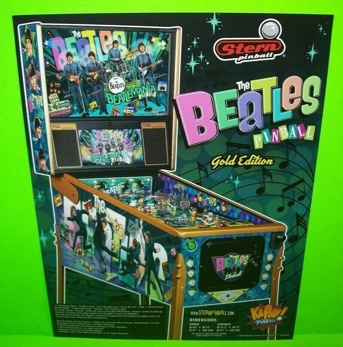The Beatles Pinball Machine FLYER Art Beatlemania John Lennon George ...
