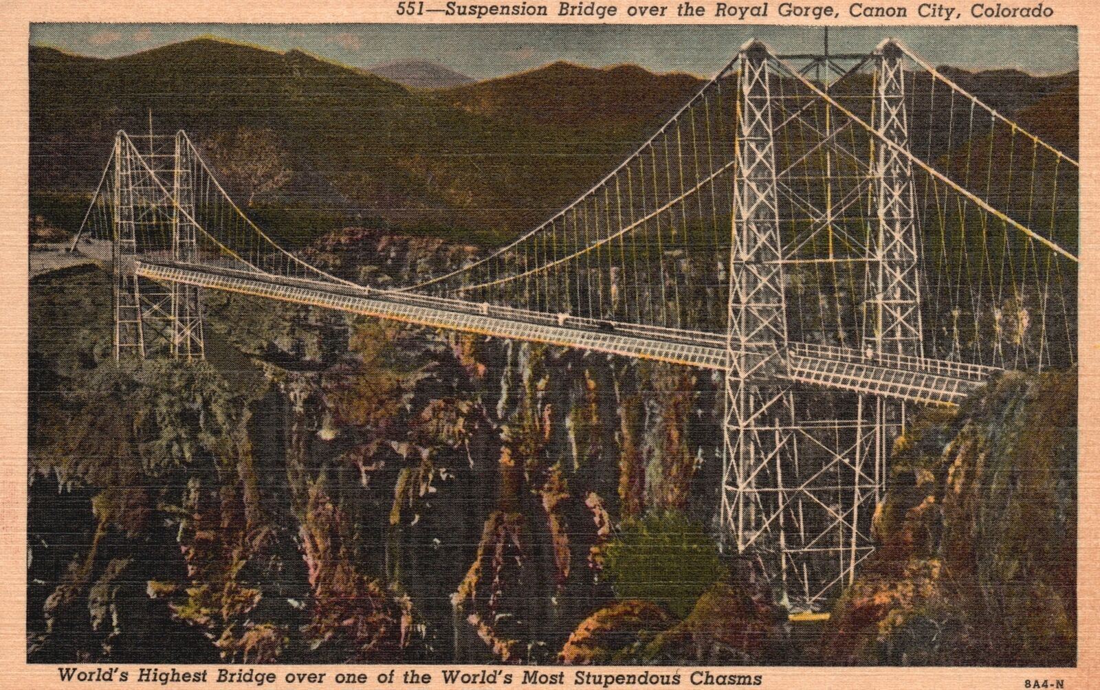 Vintage Postcard Suspension Bridge Over Royal Gorge Canon City Colorado ...