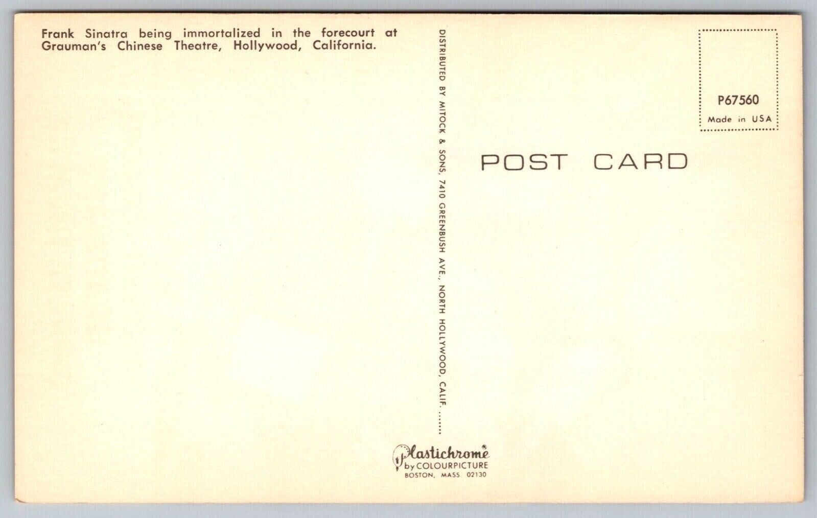 Hollywood California Frank Sinatra Handprint Ceremony Chrome UNP ...