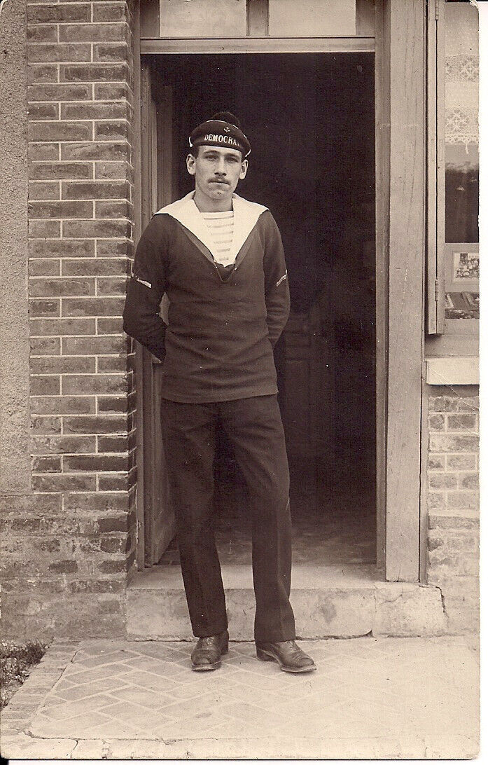 RPPC French Navy 1920, Sailor, Uniform, Named Vessel "Democratie ...