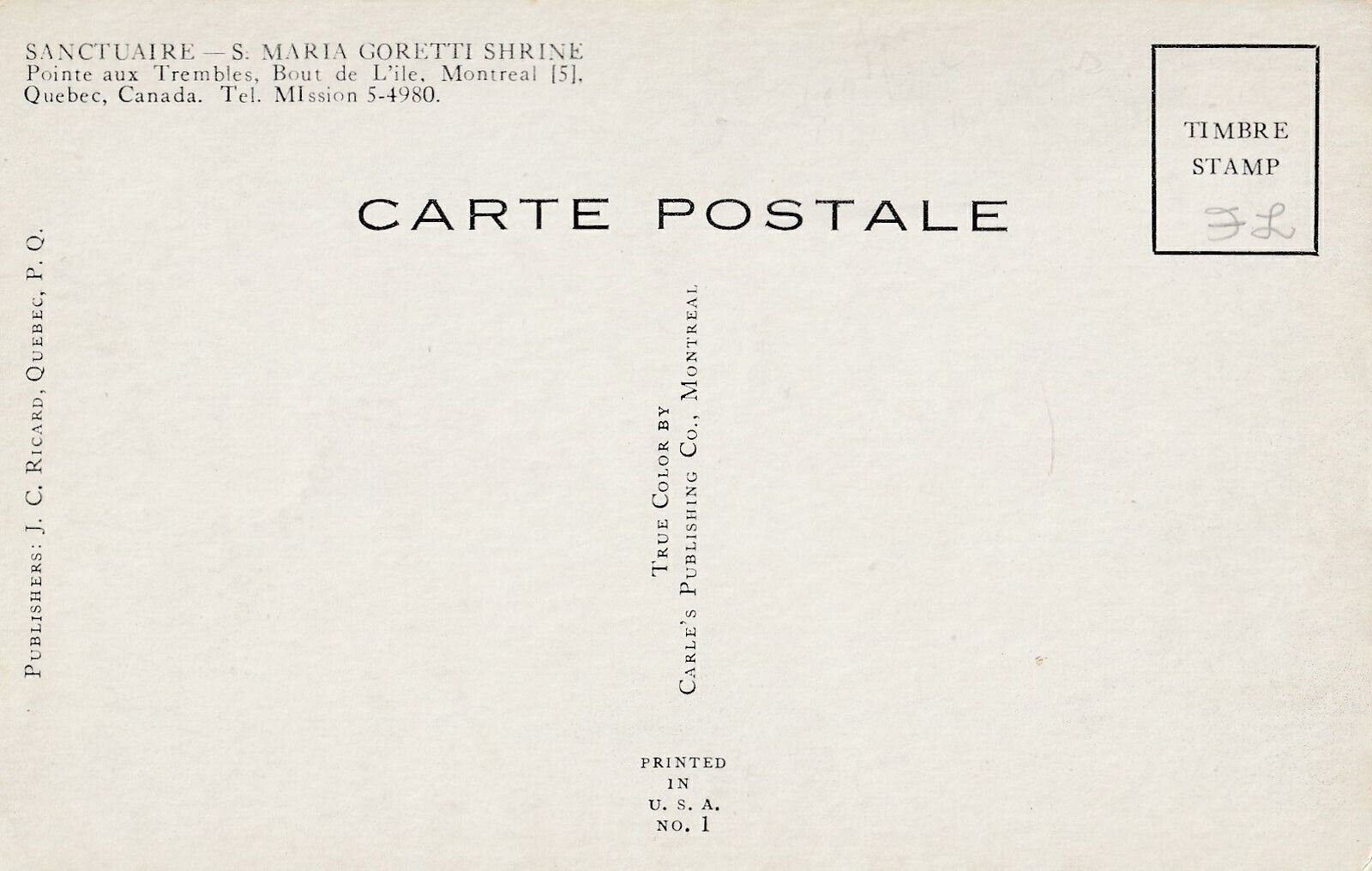 Vintage Postcard Maria Goretti Shrine Pointe AUX Trembles Bout DE Lile ...