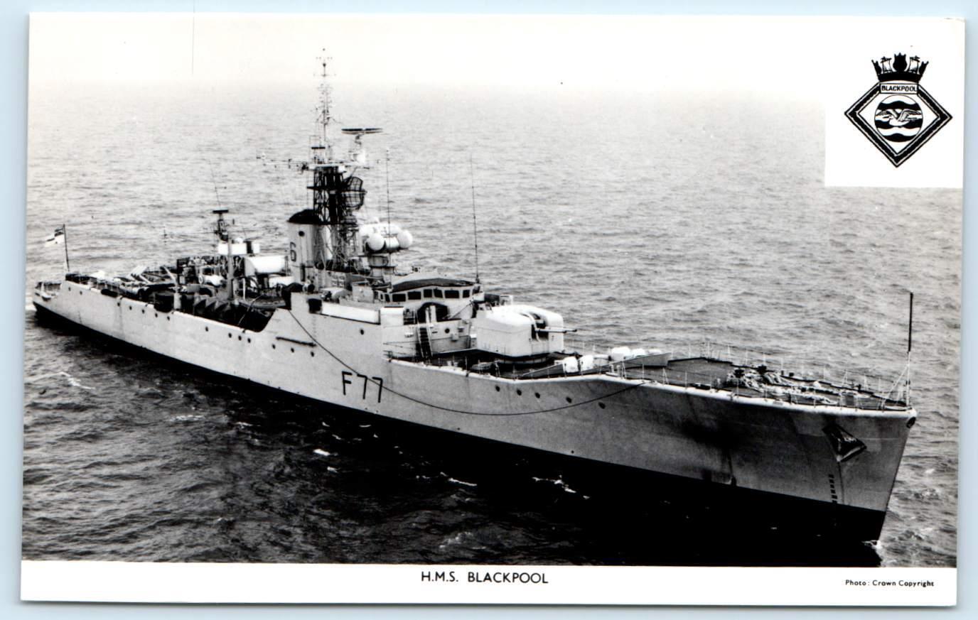 RPPC British Royal Navy Ship "H.M.S. BLACKPOOL" Frigate c1960s Badge ...