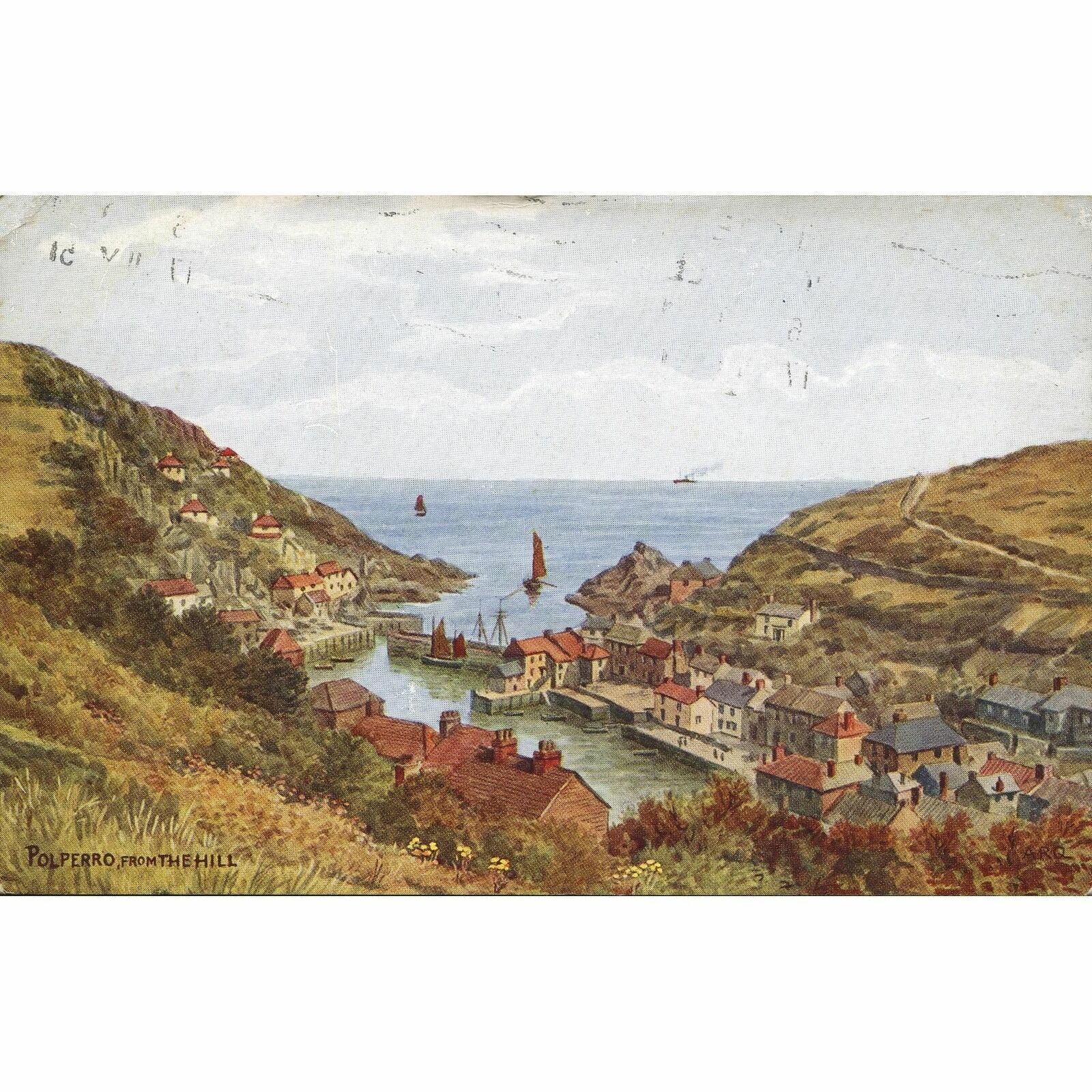 Salmon Series Artist Signed A.R. Quinton Postcard 'Polperro from the ...