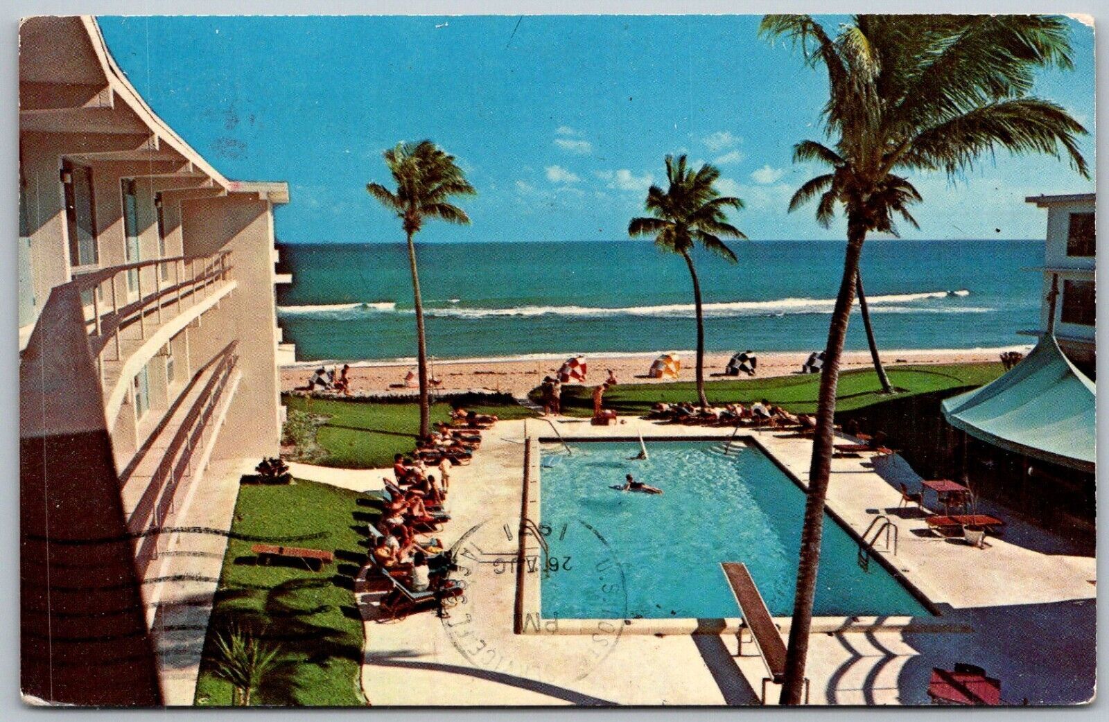 Pompano Beach Florida 1971 Postcard The Barefoot Mailman Hotel & Beach ...