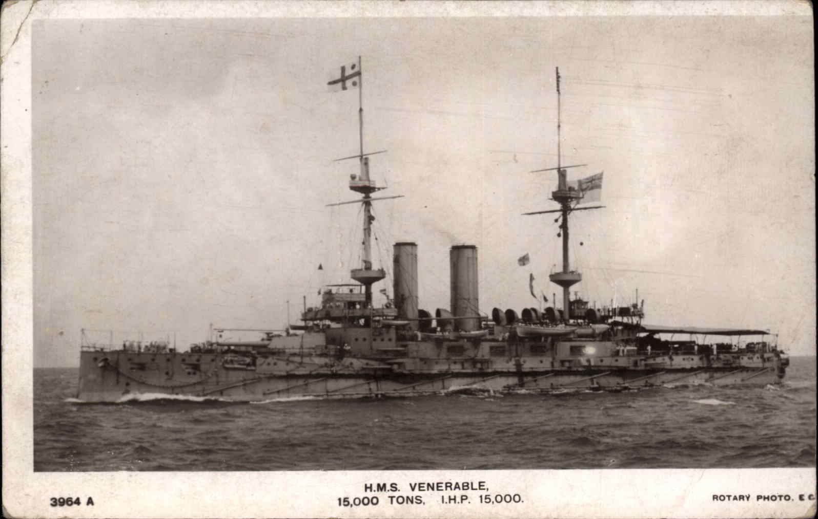 British Navy Battleship Ship HMS Venerable Vintage Real Photo Postcard ...