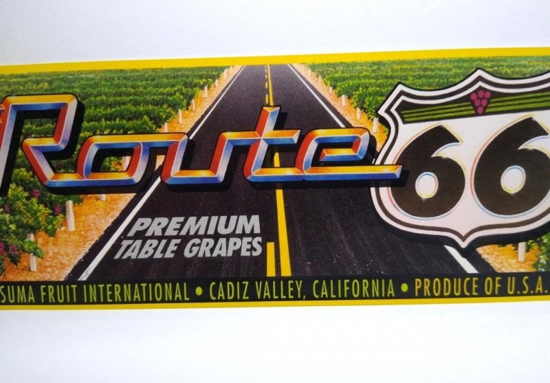 Route 66 Table Grapes Fruit Crate Label 1960's Vintage Famous Highway ...