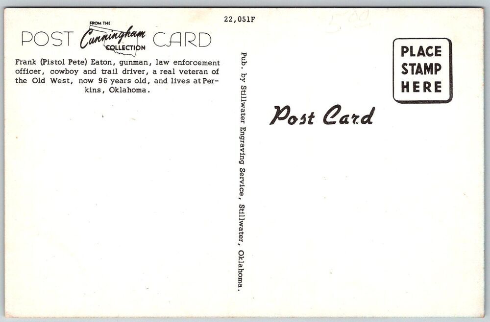 Perkins Oklahoma 1950s Postcard Frank Pistol Pete Gunman Cowboy Old ...