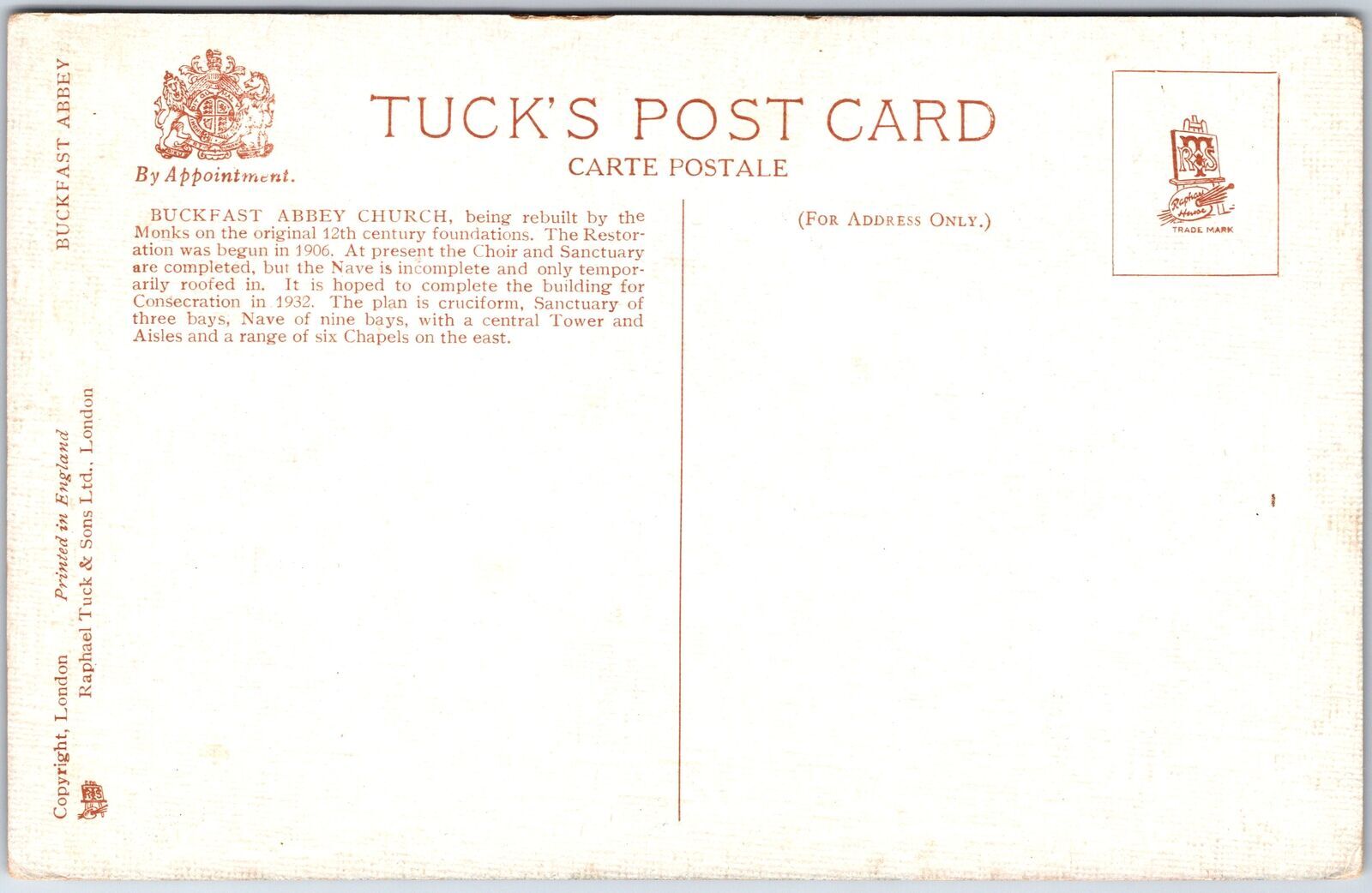 Vintage Postcard Interior of Buckfast Abbey Benadictine Church at Devon ...