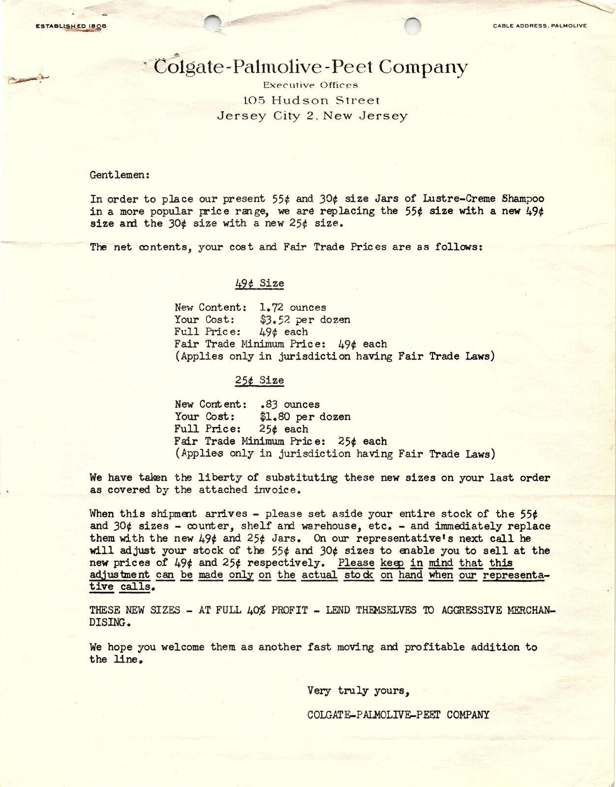 1940s Colgate-Palmolive-Peet Company Jersey City NJ Price List Billhead ...