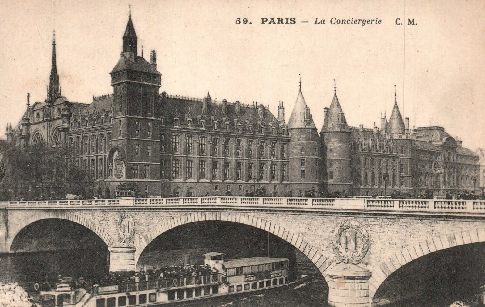 Vintage Postcard 1930's Paris La Conciergerie France Bridge and Boat ...
