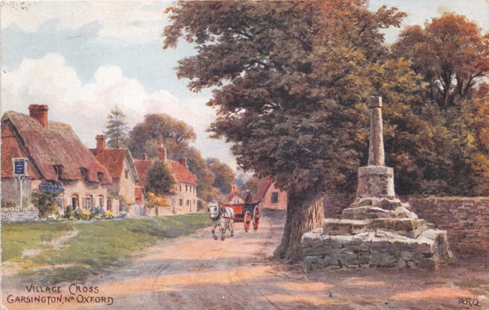Garsington Nr Oxford UK Village Cross~A R Quinton Artist Postcard ...