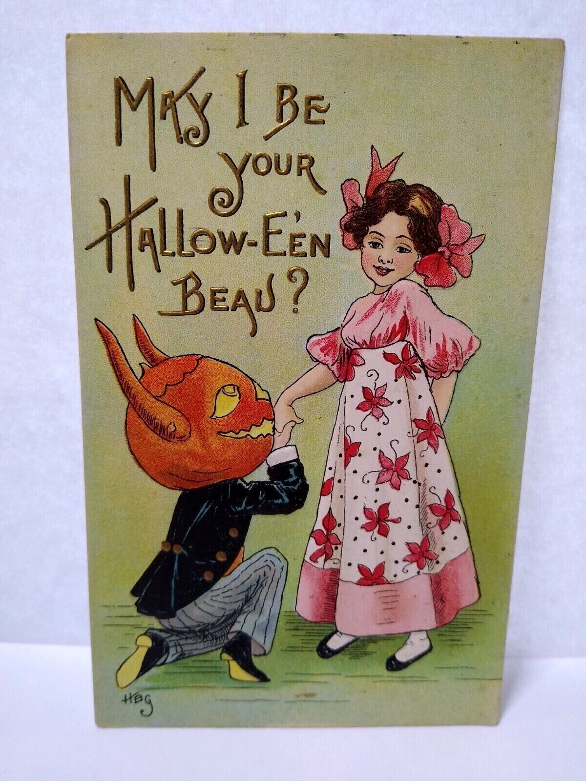 Halloween Postcard HBG Signed HB Griggs Beau Goblin With Horns Fantasy ...