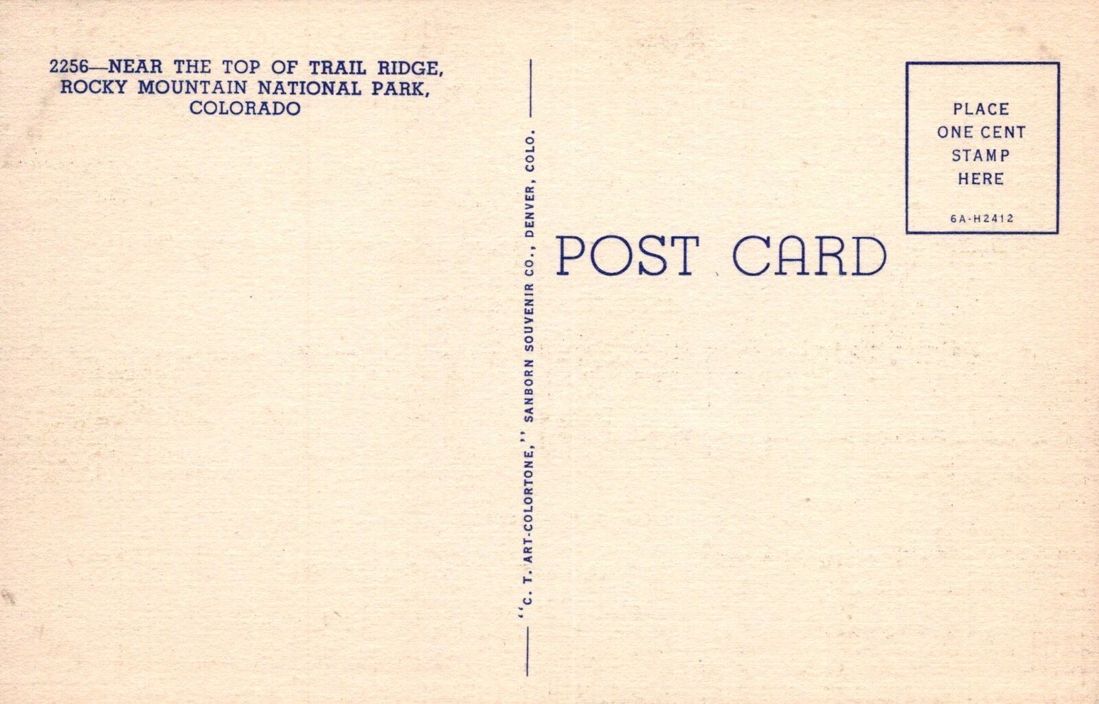 Vintage Postcard Near the TOP of the Trail Ridge Rocky Mountain ...