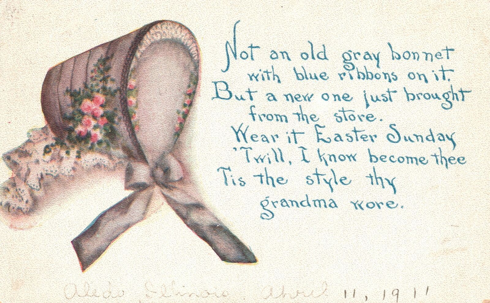 Vintage Postcard 1911 Not An Old Gray Bonnet With Blue Ribbons In It ...