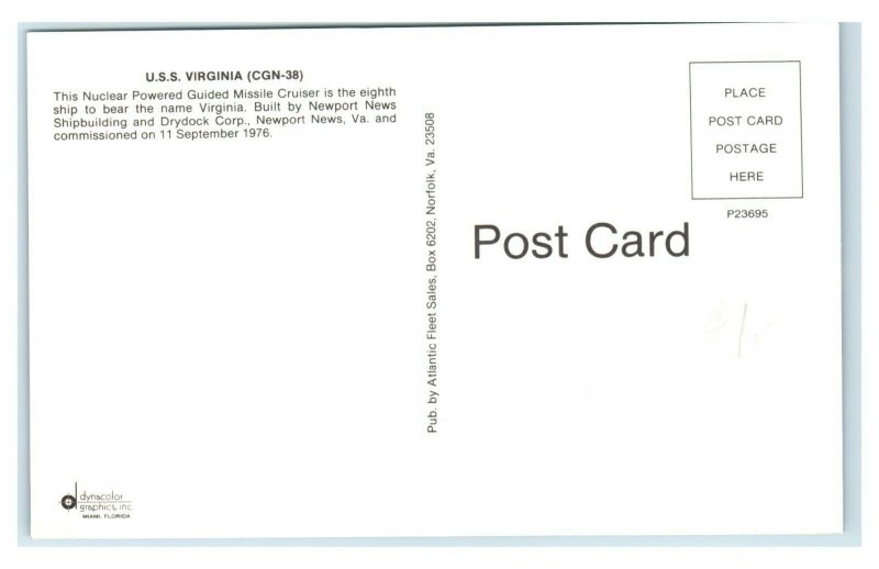 Postcard USS Virginia (CGN-38) Nuclear Powered Guided Missile Cruiser ...